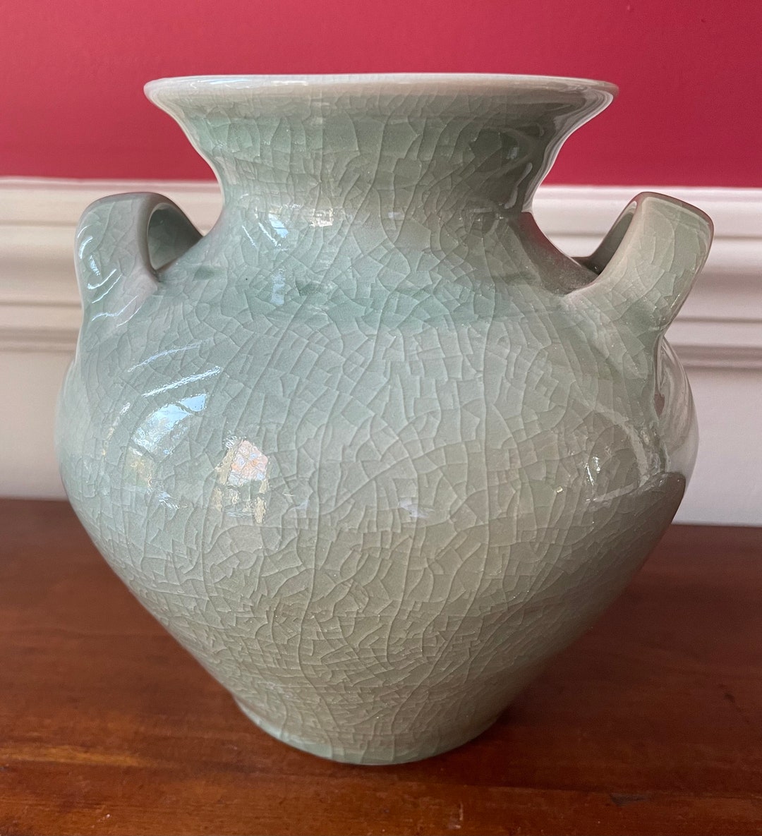 Simon Pearce Crackle Glaze Studio Pottery Handled Urn Celadon- Hard to ...