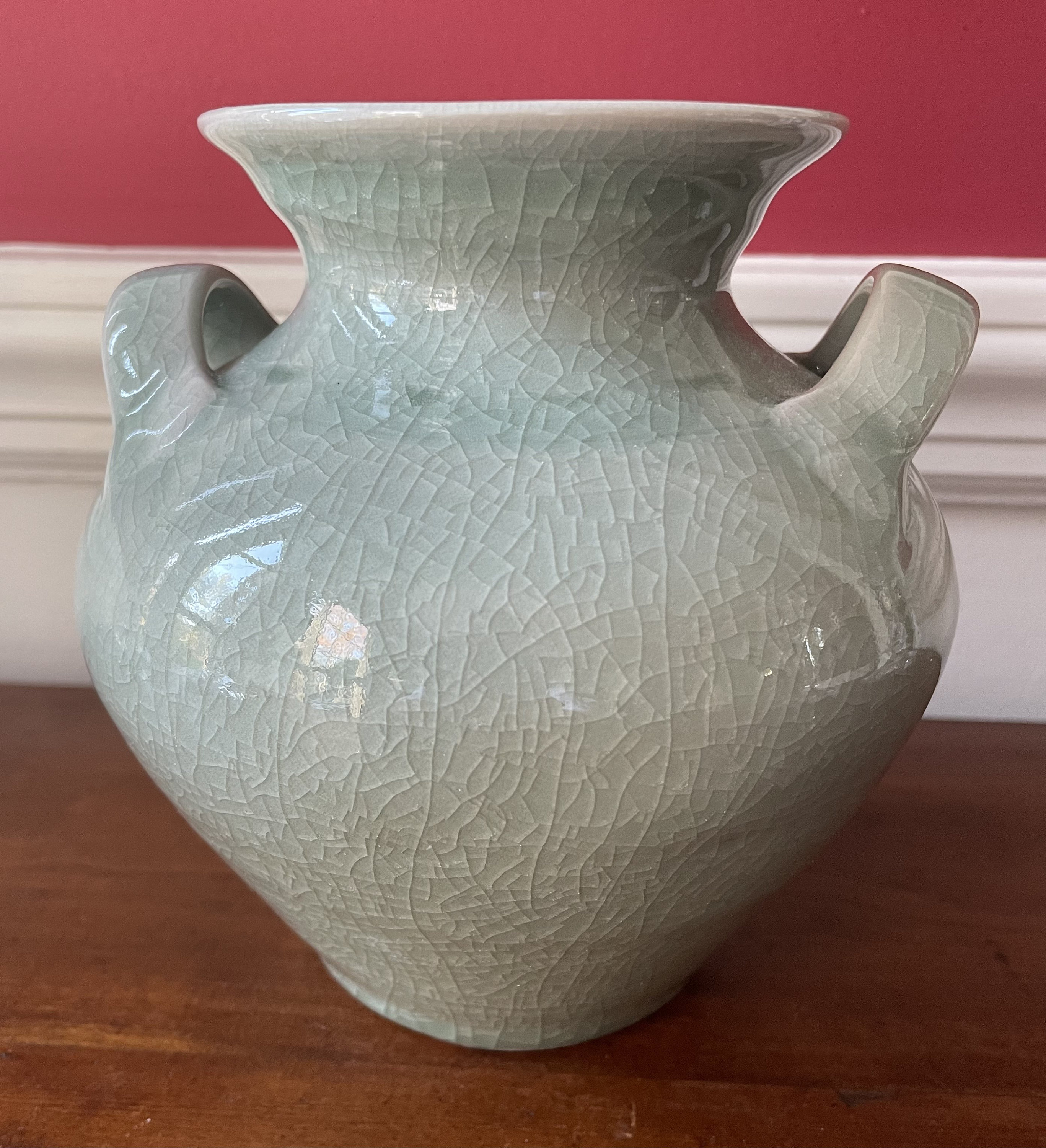 Simon Pearce Crackle Glaze Studio Pottery Handled Urn Celadon Hard to ...