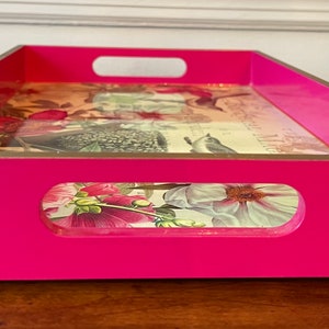 Decoupage Pink Lacquered Gallery Tray Botanical Theme - Etsy
