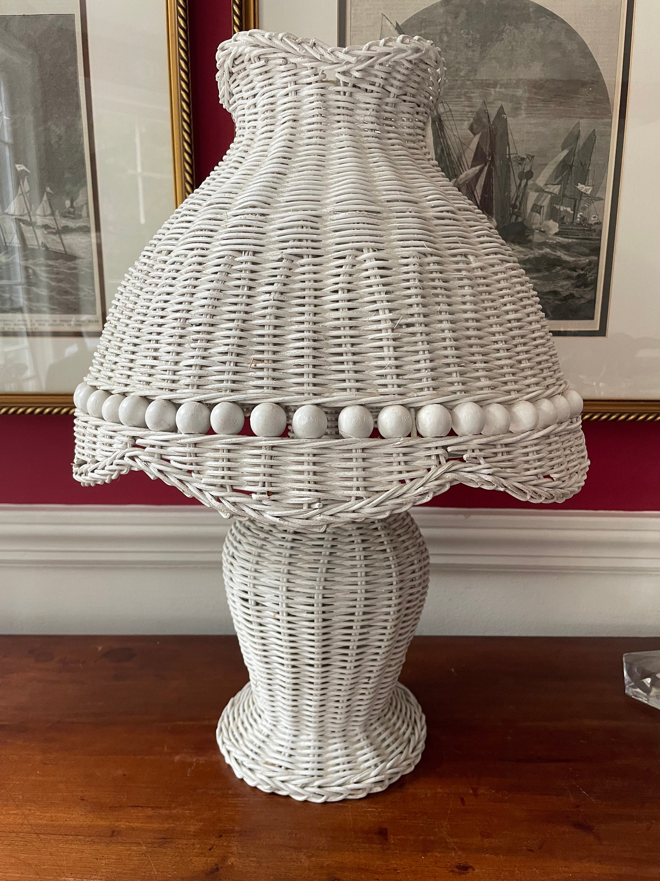 Vintage Chic Wicker Table Lamp With Original Wicker Shade - Etsy