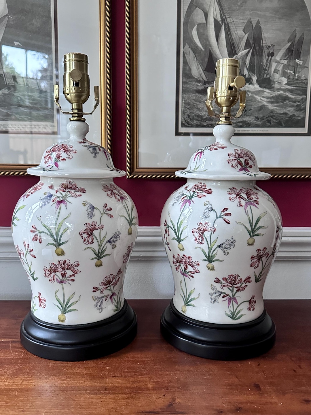 Ginger Jar Table Lamps With Wildflowers - A Pair - Etsy