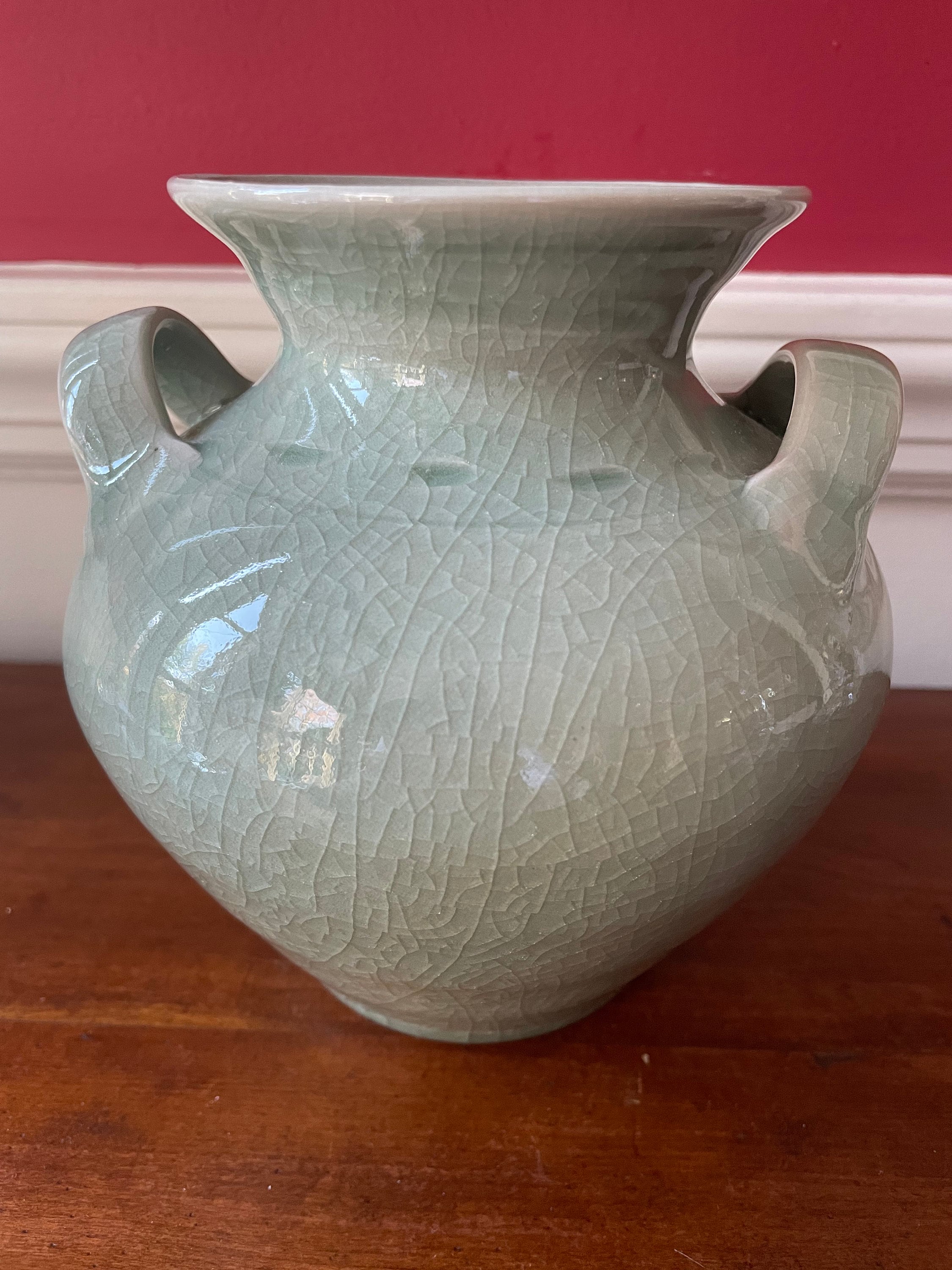 Simon Pearce Crackle Glaze Studio Pottery Handled Urn Celadon Hard to ...