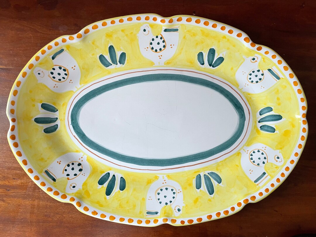 Vietri Campagna Chicken Casafina Italy Yellow Oval Platter With Orange ...