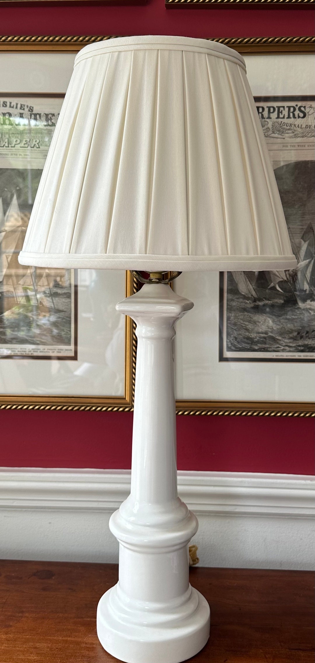 Vintage White Ceramic Neoclasical Column Table Lamp With White Shade - Etsy