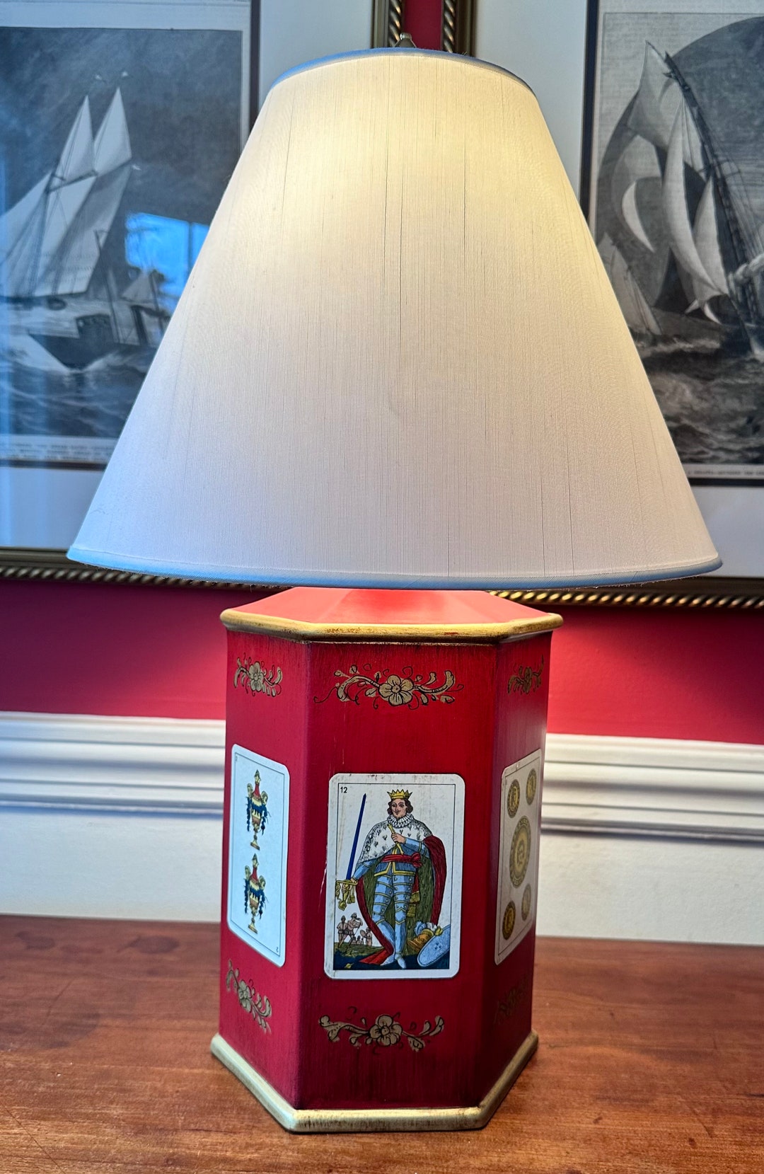 Vintage Italian Hand Painted Porcelain Lamp With Hand Painted Playing ...