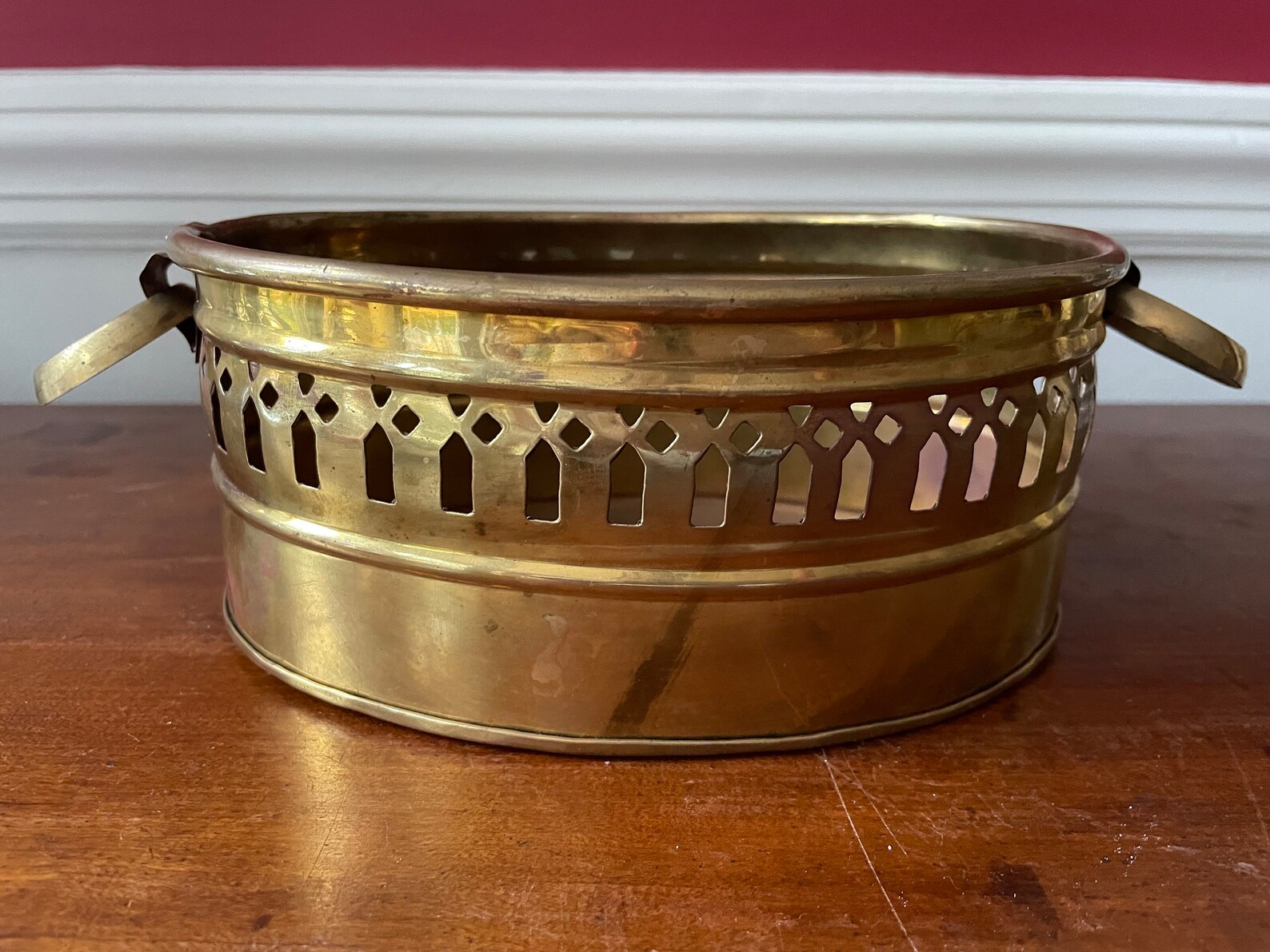 Vintage Brass Cachepot Planter With Ring Handles and Retriculated Edges ...