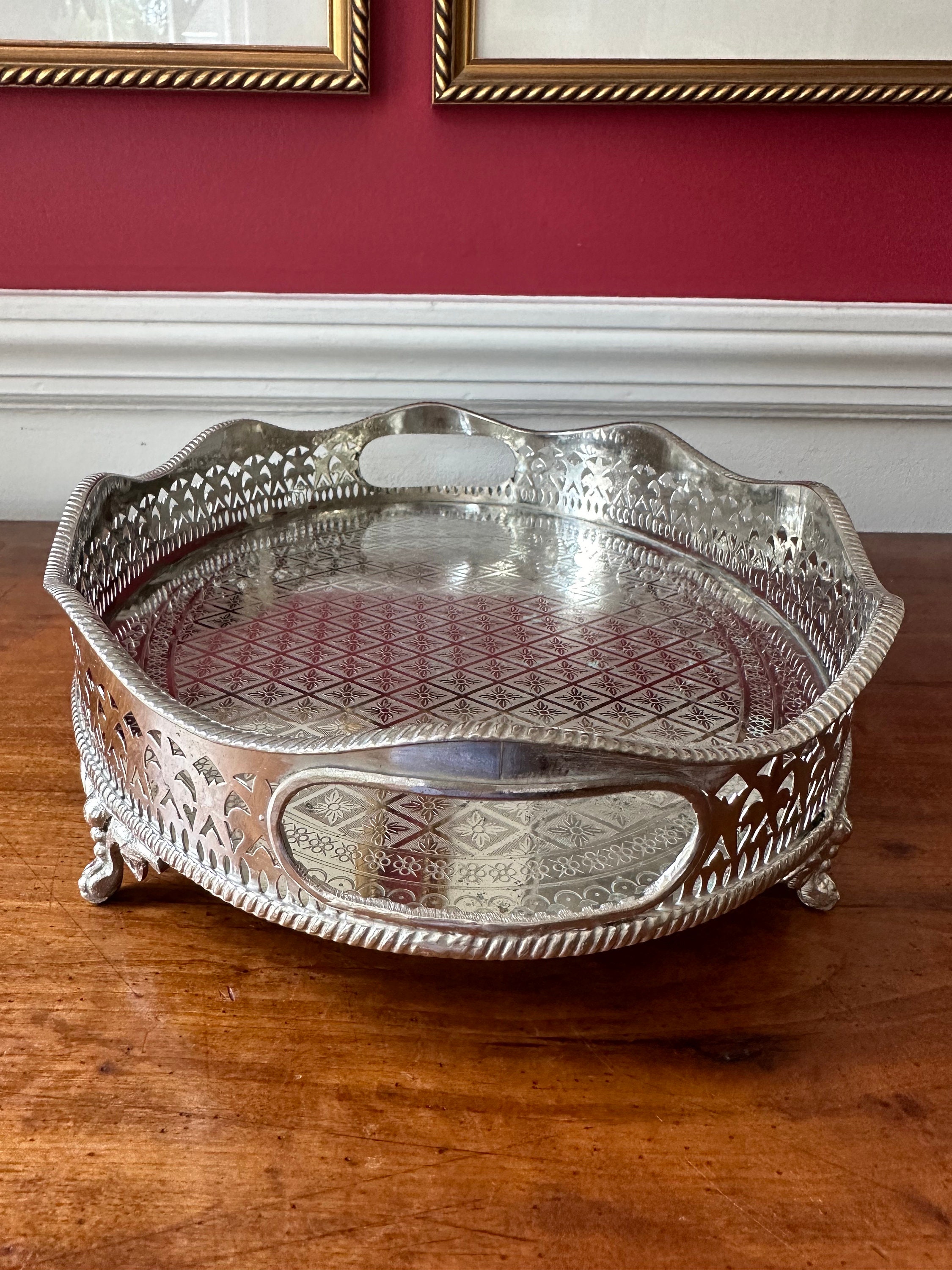 Vintage Silverplate Gallery Tray With Claw Feet - Etsy