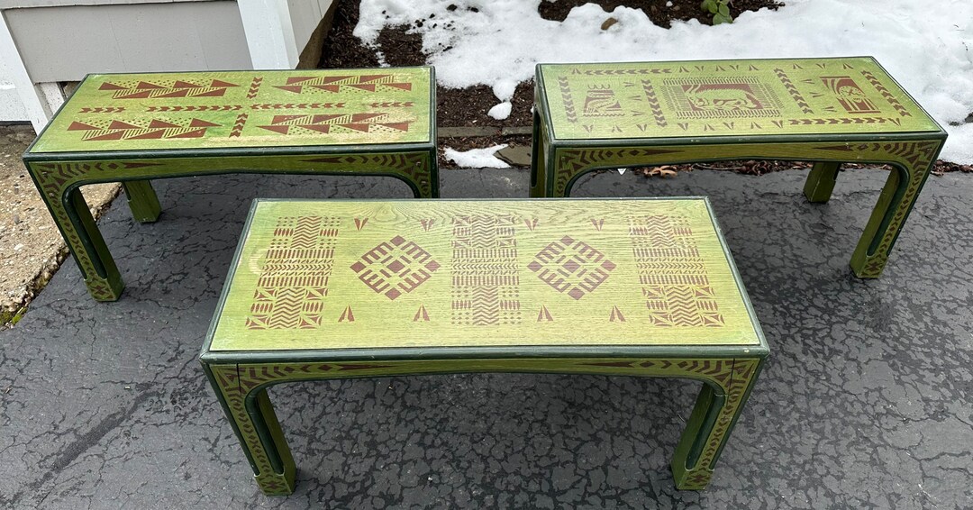 Set of 3 Western Motif Hand Stenciled and Painted Benches - Etsy
