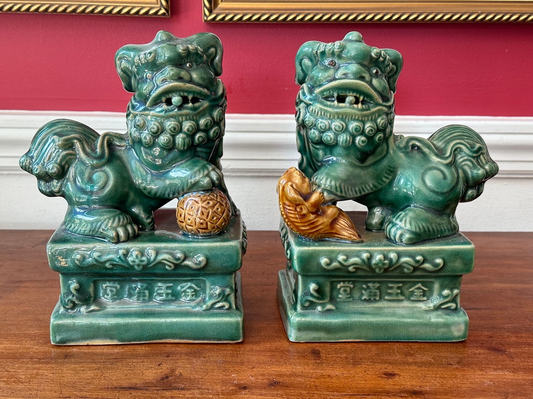 Mid 20th Century Chinese Emeral Green Foo Dogs - a Pair - Etsy