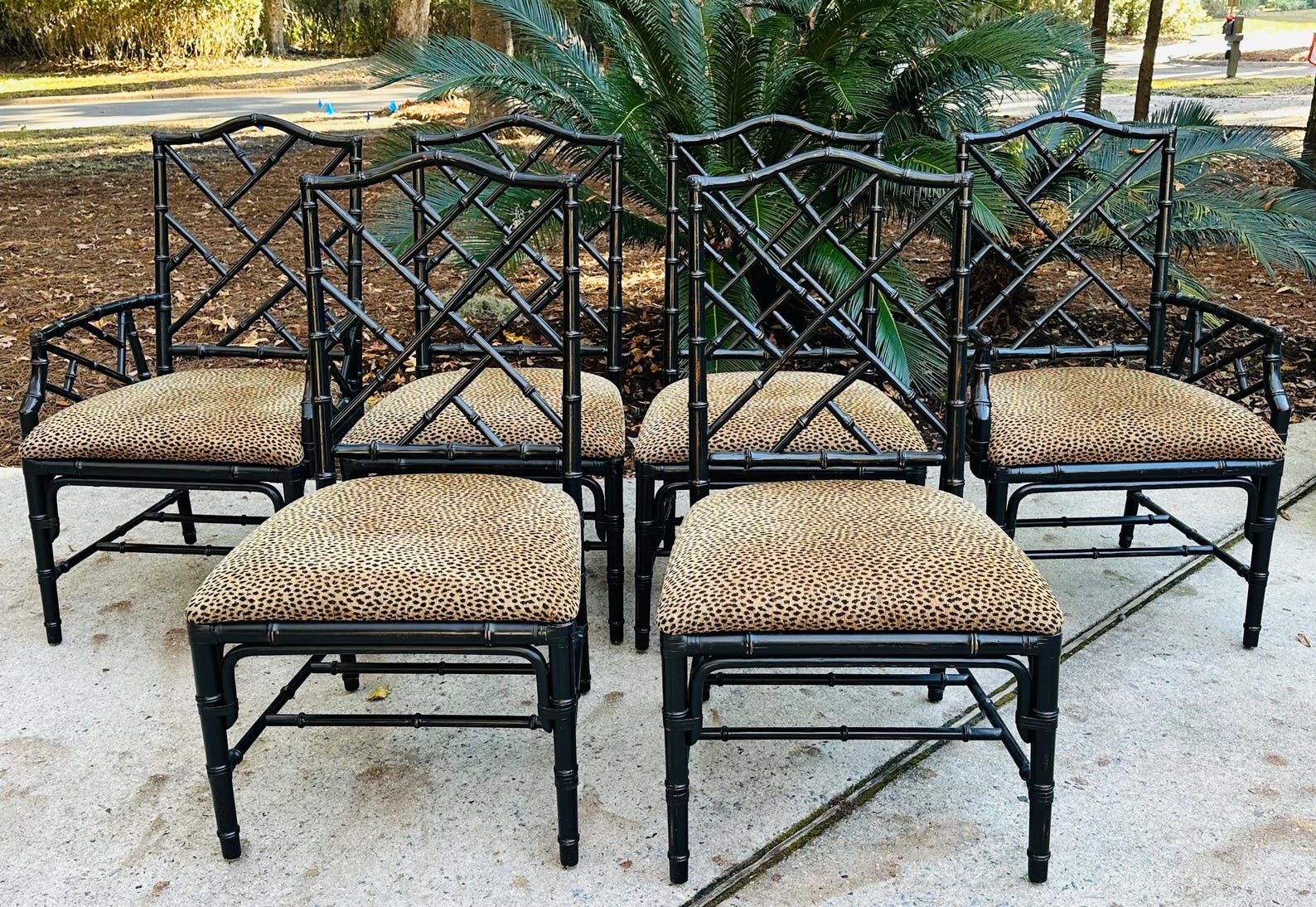 Tommy Bahama Faux Bamboo Dining Chairs – Set of 6, Leopard Upholstery ...