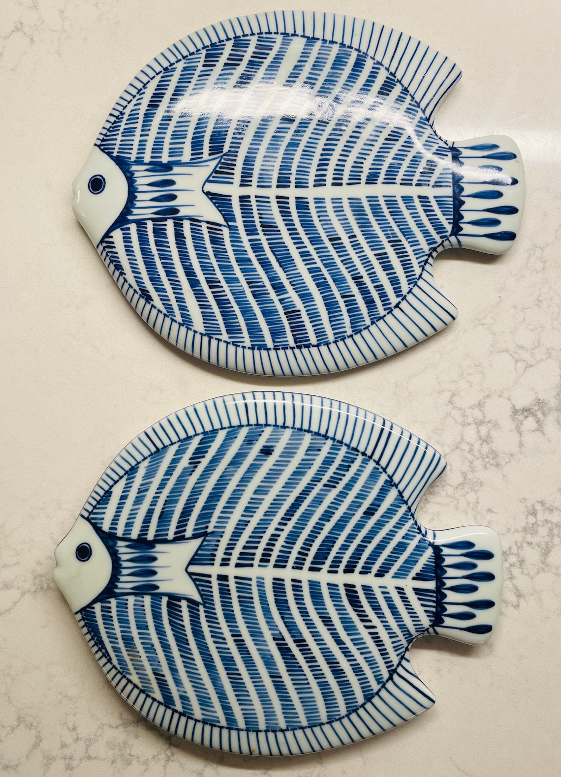 Pair Hand Painted Blue and White Ceramic Fish Trivets - Etsy