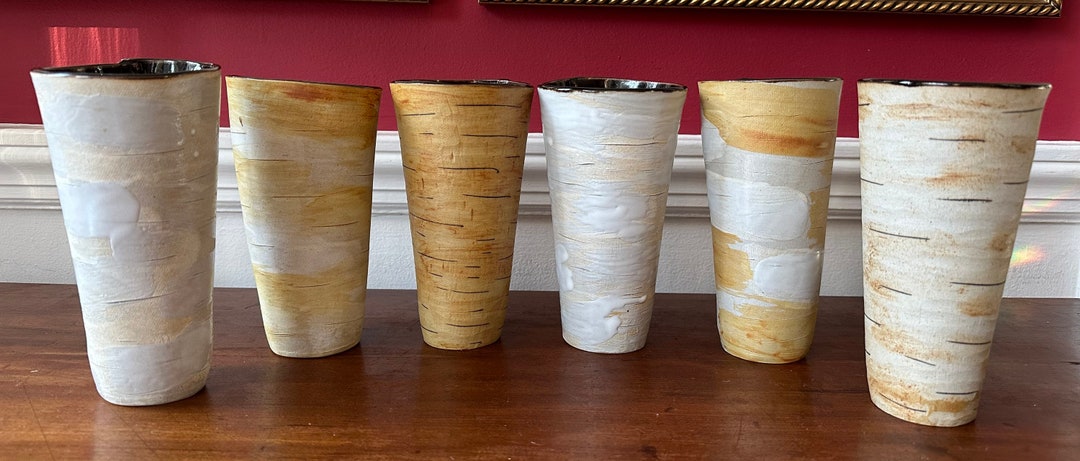 Birch Bark Art Pottery Tumblers-set of 6 Handmade Perfect Gift - Etsy