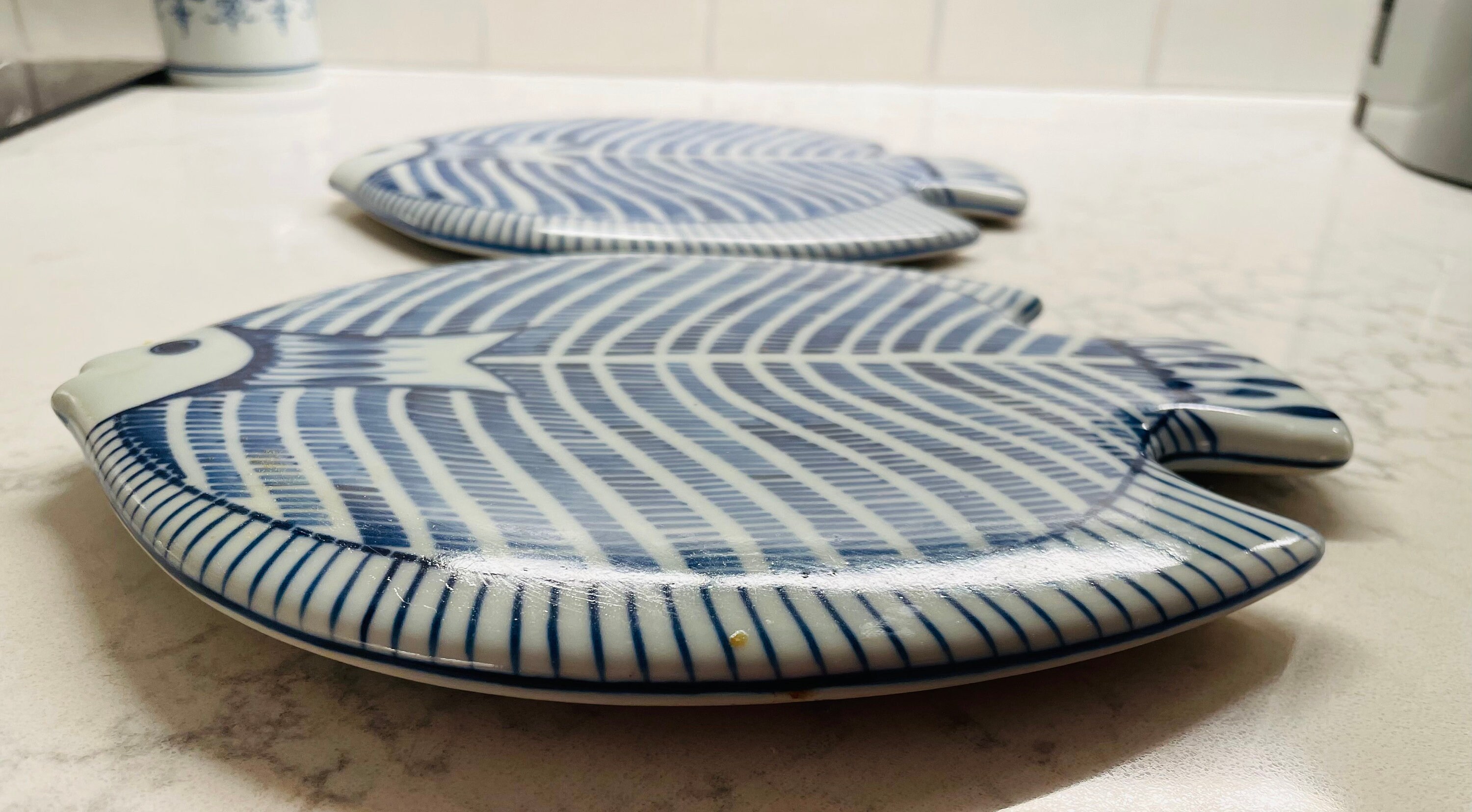 Pair Hand Painted Blue and White Ceramic Fish Trivets - Etsy