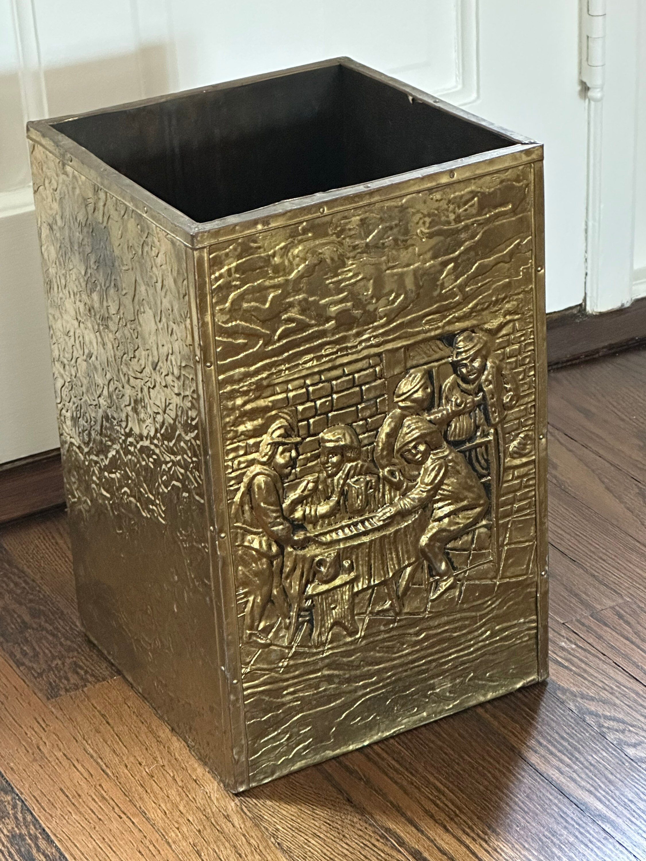 Antique Hammered Brass Wooden Kindling Container Wood Box - Etsy