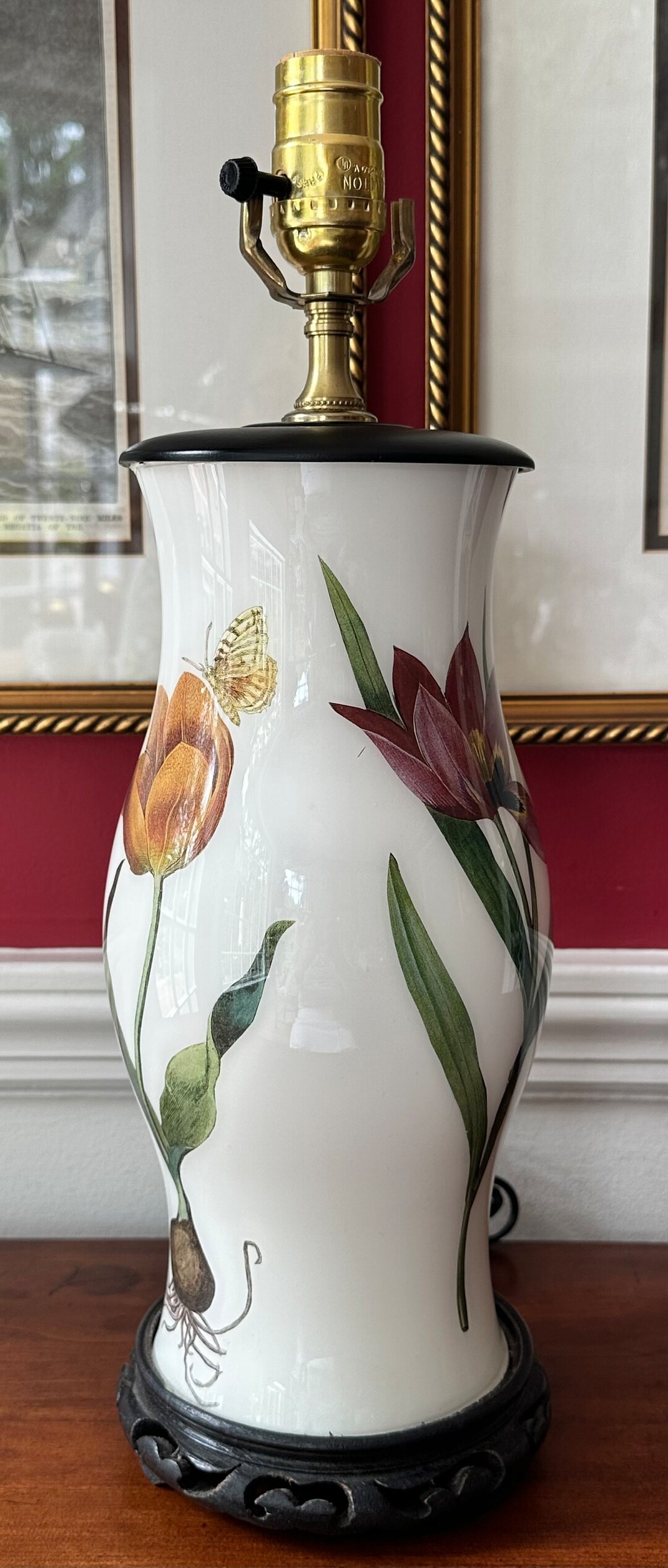 Decalcomania Decoupage Botanical Table Lamp With Butterflies and ...