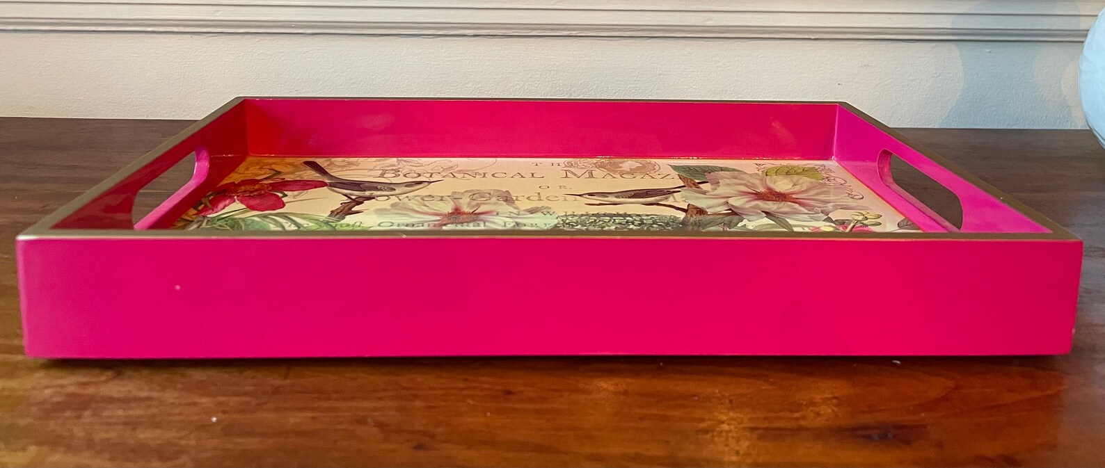 Decoupage Pink Lacquered Gallery Tray Botanical Theme - Etsy