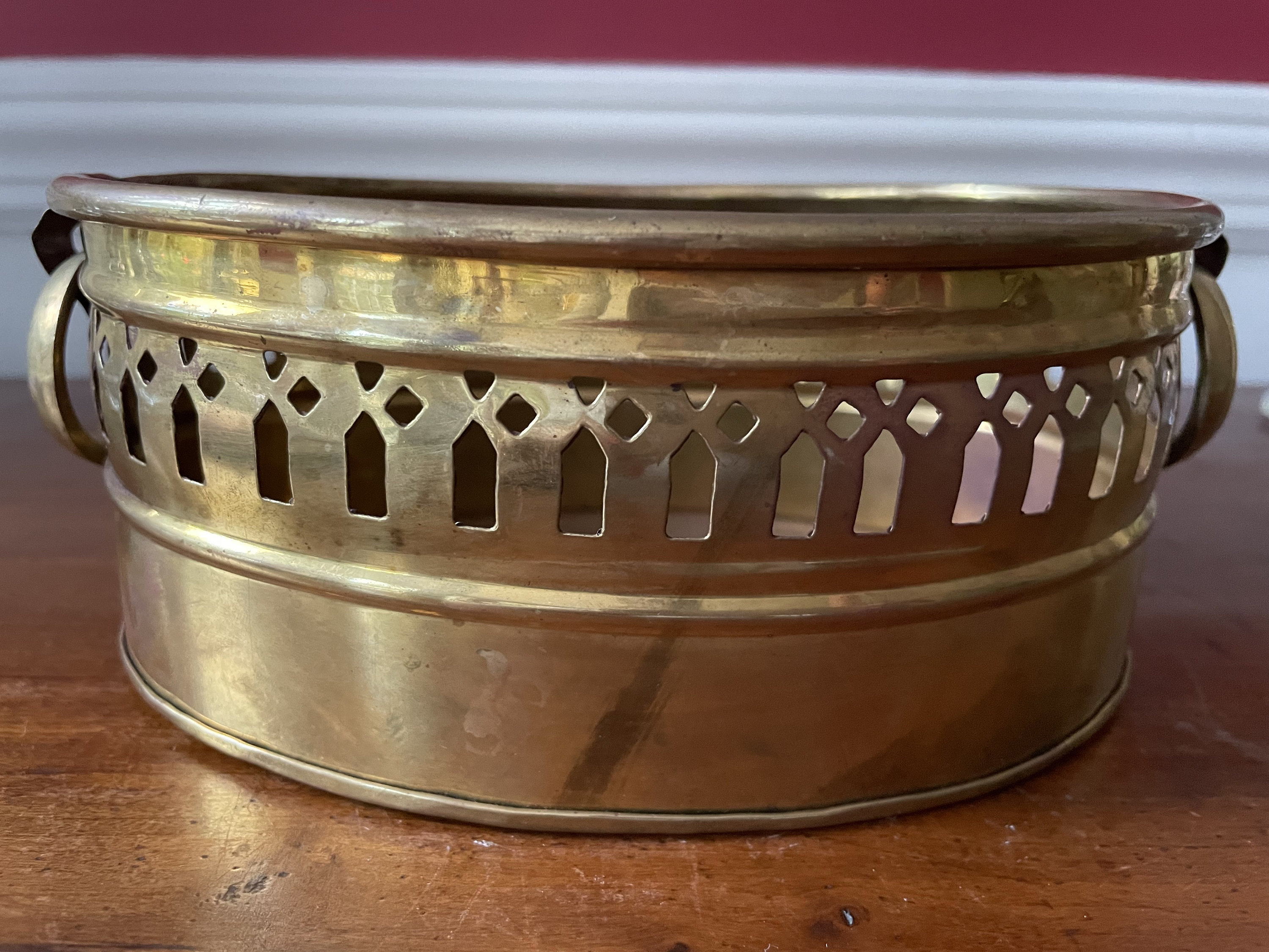 Vintage Brass Cachepot Planter With Ring Handles and Retriculated Edges ...