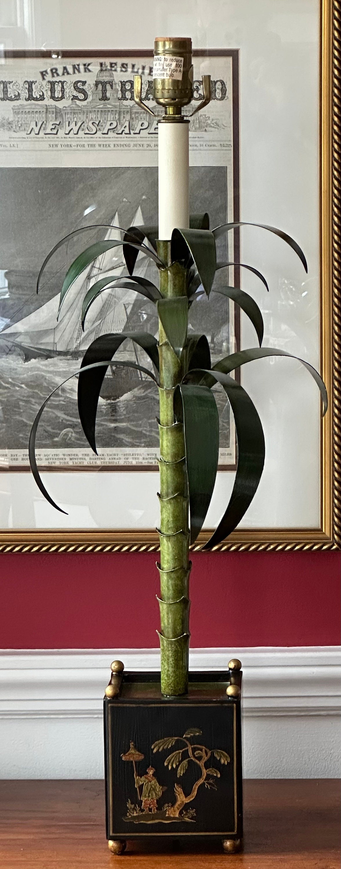 Vintage Hand Painted Tole Palm Tree Table Lamp With New Silk Shade - Etsy