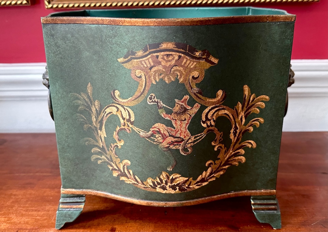 Hand Painted Tole Toleware Chinoiserie Cachepot, Planter, Jardineire ...