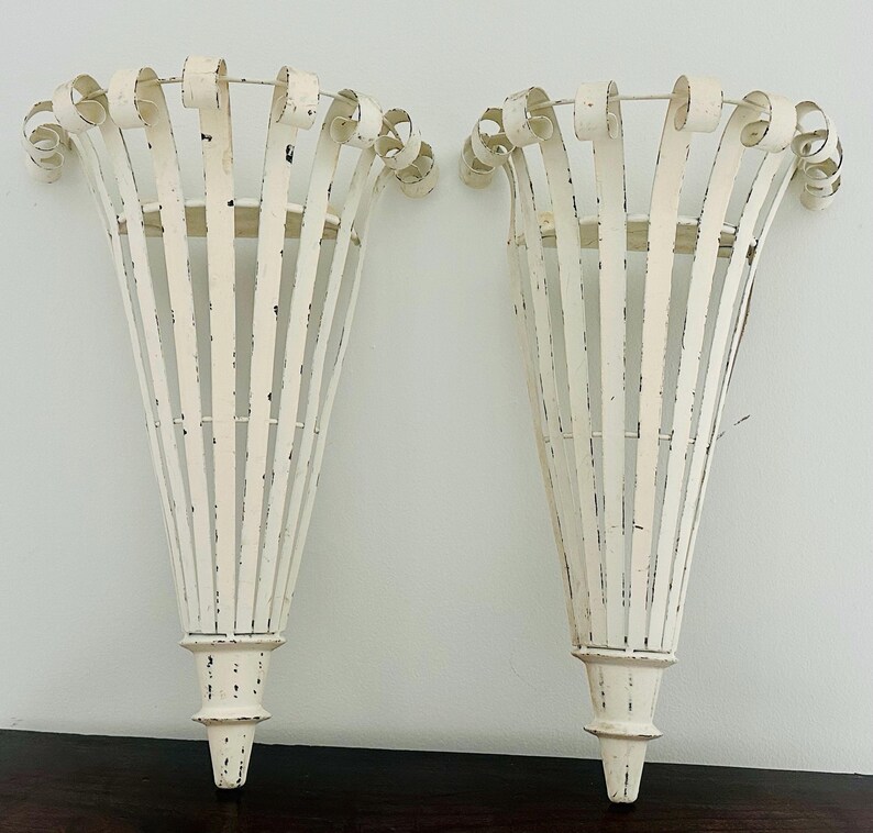 Vintage Distressed White Metal Wall Sconces - a Pair - Etsy