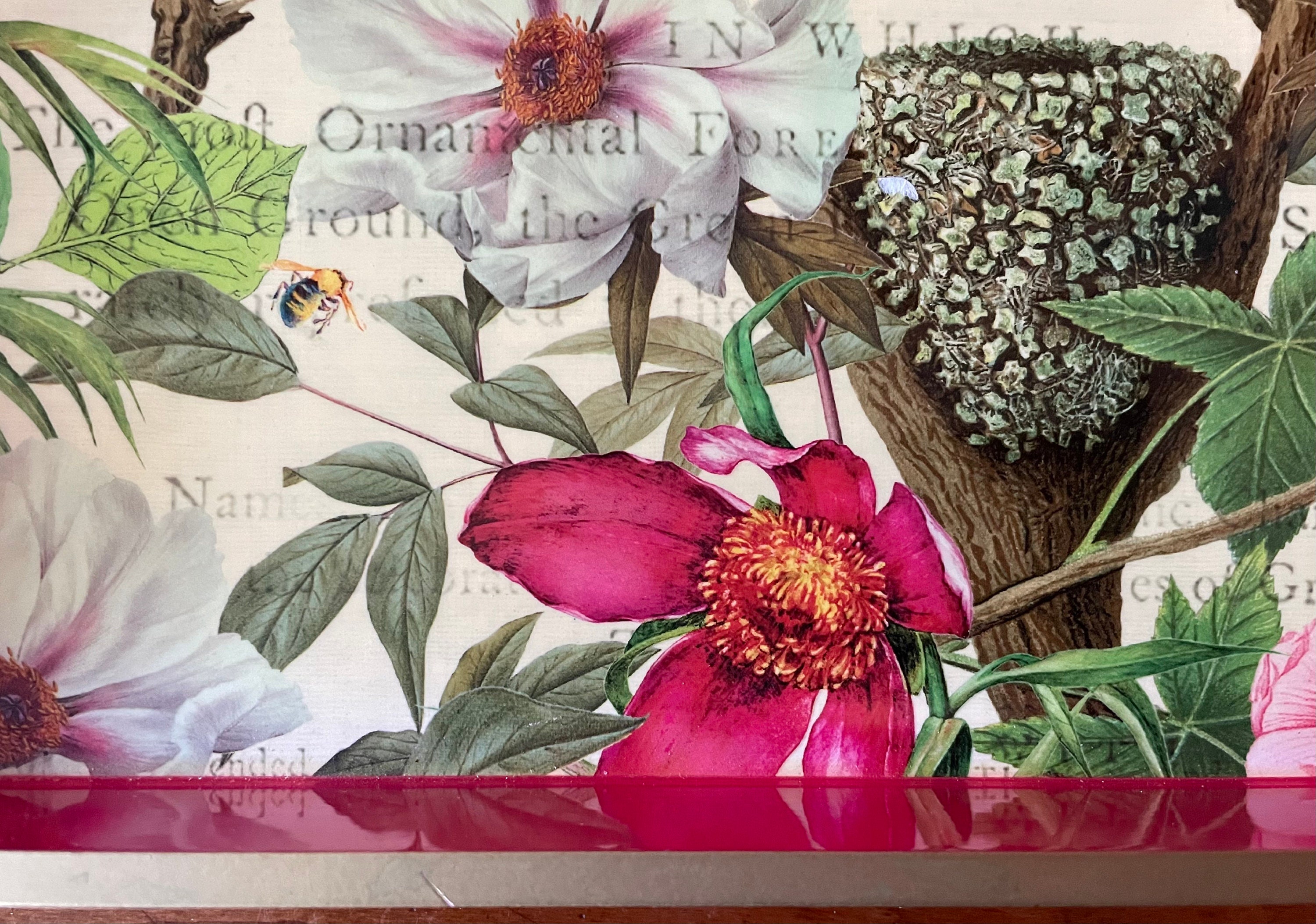 Decoupage Pink Lacquered Gallery Tray Botanical Theme - Etsy