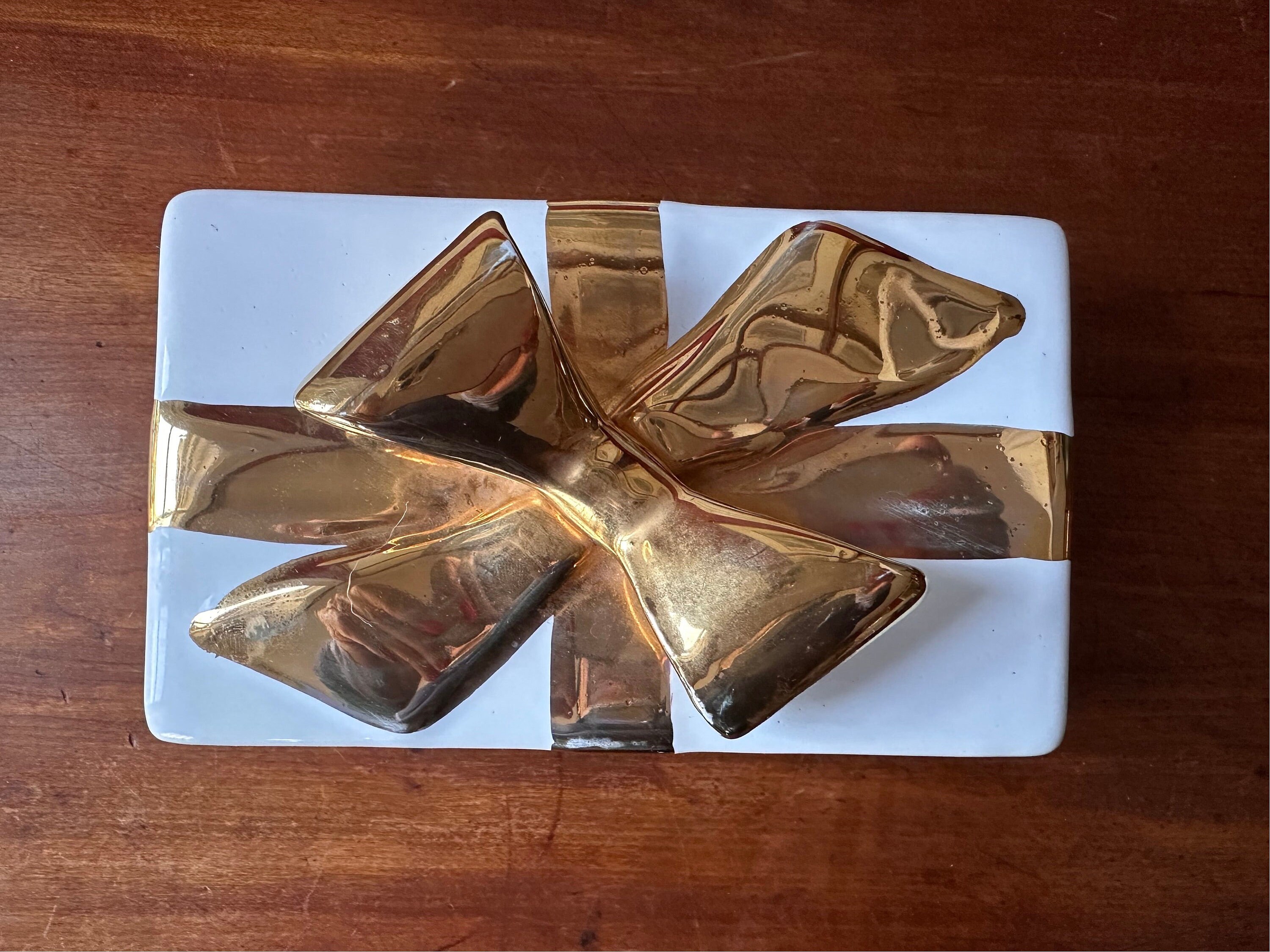 Italian White Ceramic Gift Box With Gold Bow Trinket/presentation Box ...