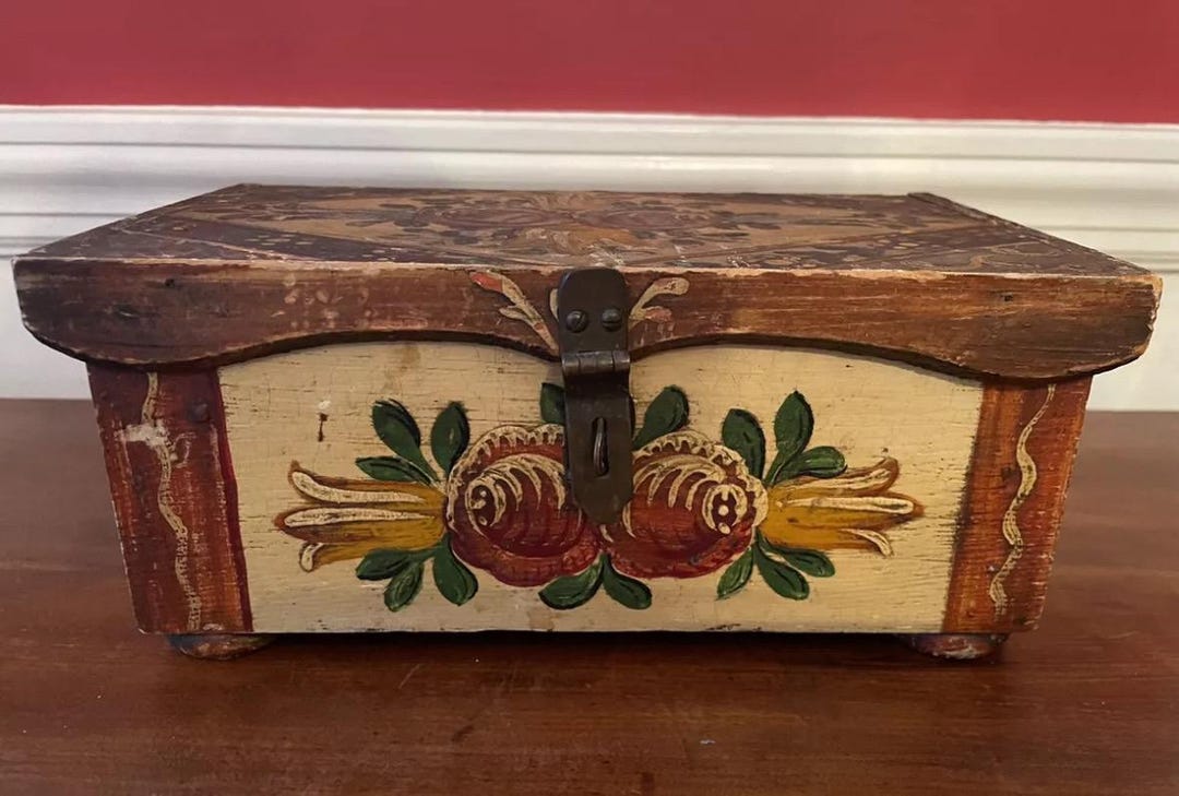 Antique Folk Art Hand Painted German Wooden Box - Etsy