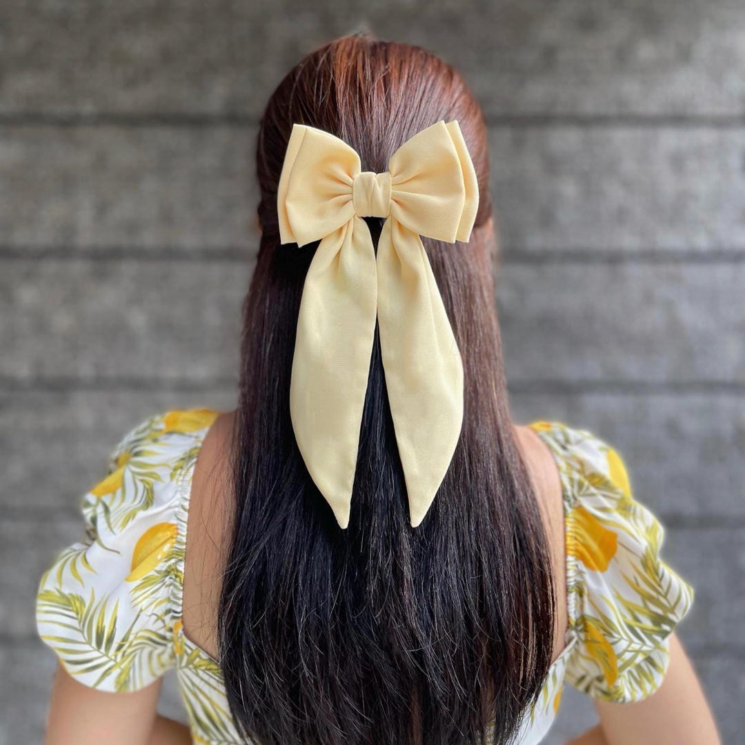 Pale Yellow Chiffon Double Hair Bow Sailor Bow Accessory for Girl Small ...