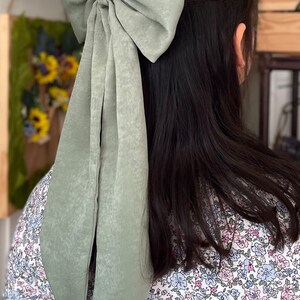 Dusty Sage Satin Hair Bow With Long Tail Sage Green Big Bow Christmas ...