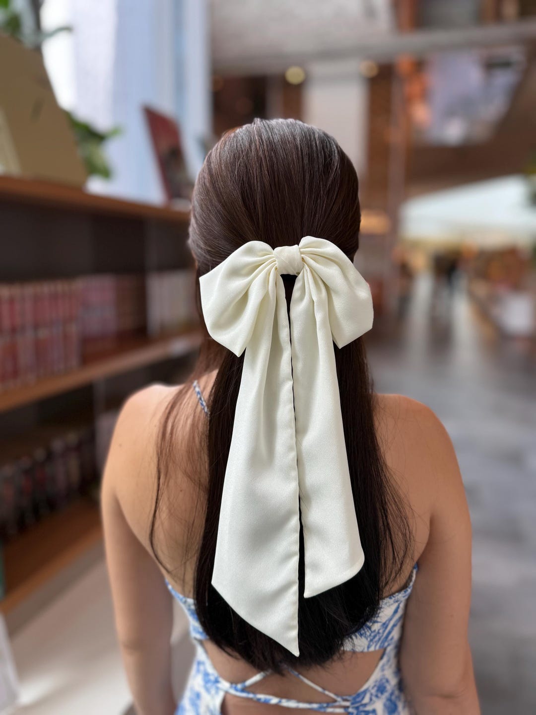 Bridal Crepe Ivory Hair Bow With Tail Chiffon Bow for Wedding Gift for ...