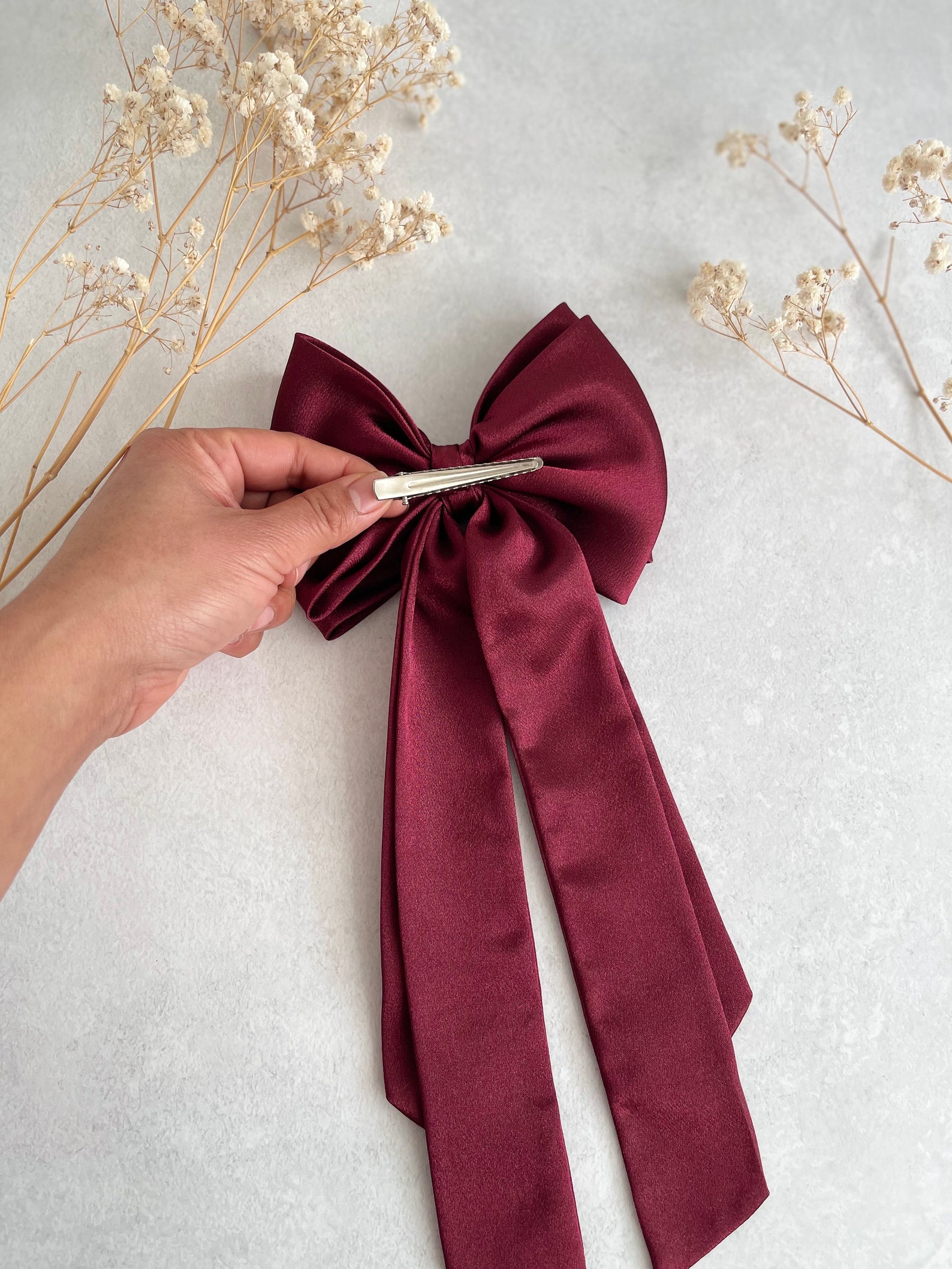 Wine Red Satin Double Bow for Hair Accessory for Women Dark Red Bow ...