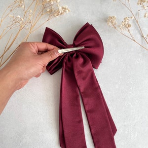 Wine Red Satin Double Bow for Hair Accessory for Women Dark Red Bow ...
