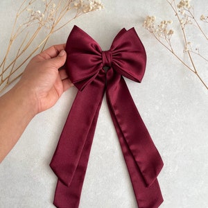Wine Red Satin Double Bow for Hair Accessory for Women Dark Red Bow ...