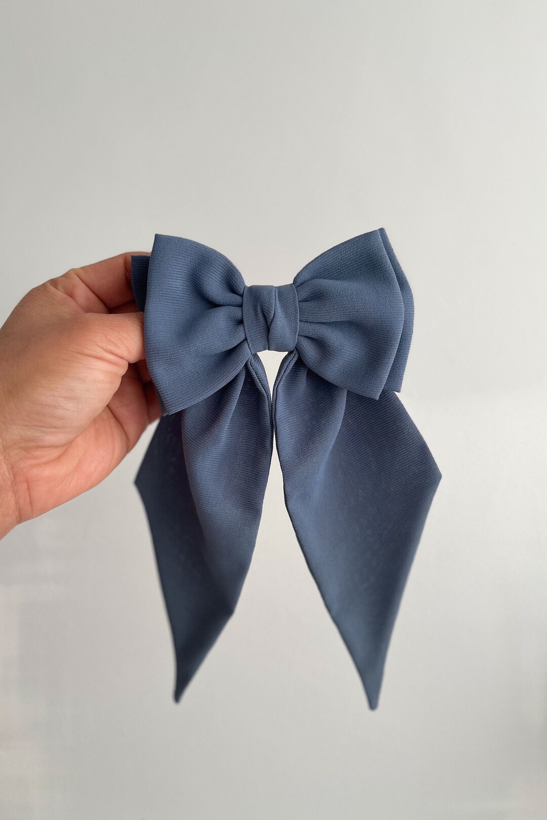 Chambray Blue Double Bow With Tail Chiffon Hair Bow Accessory for Girl ...