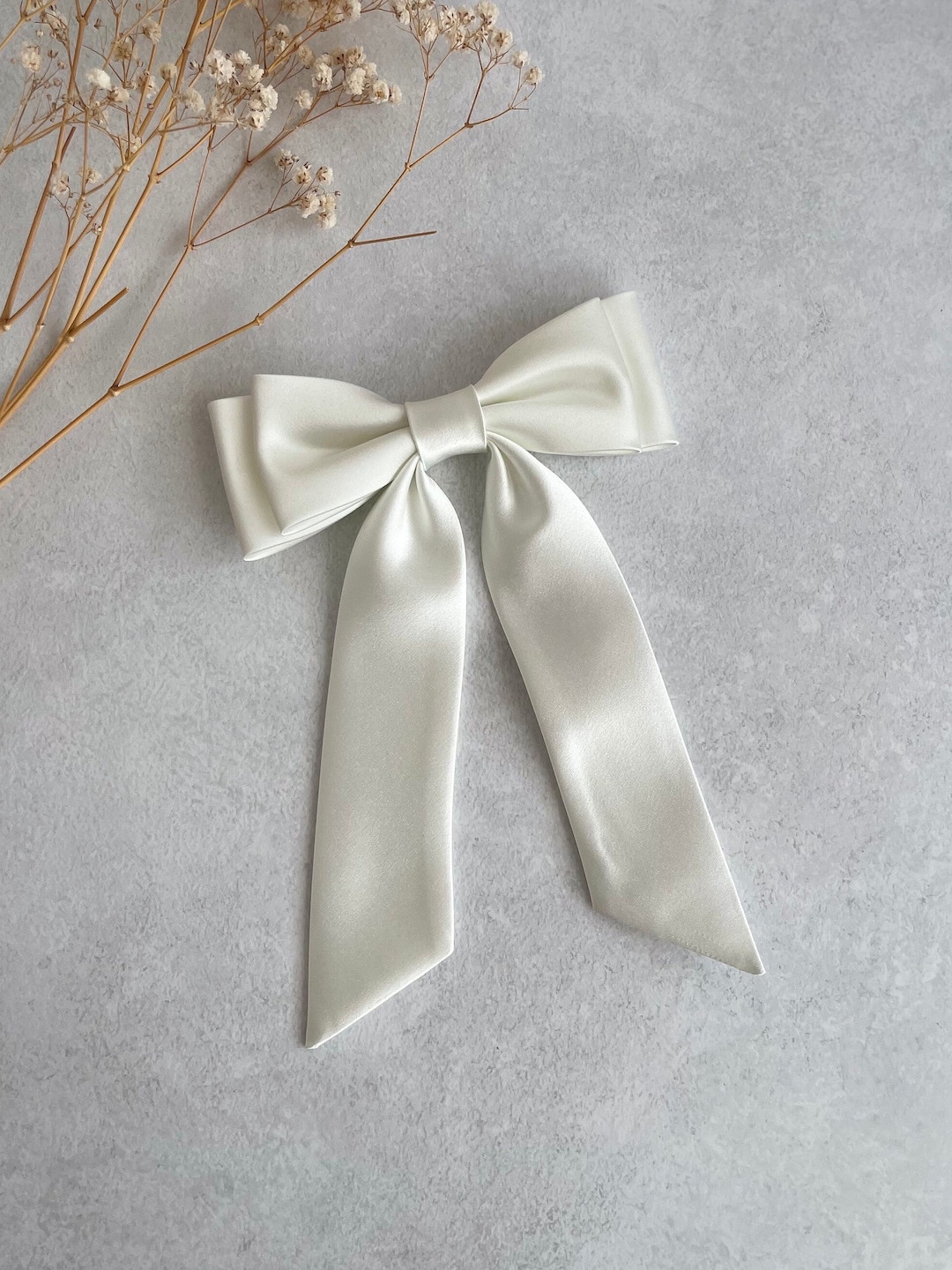 Ivory Satin Sturdy Bow White Double Bow With Tail Slim Double Bow for ...