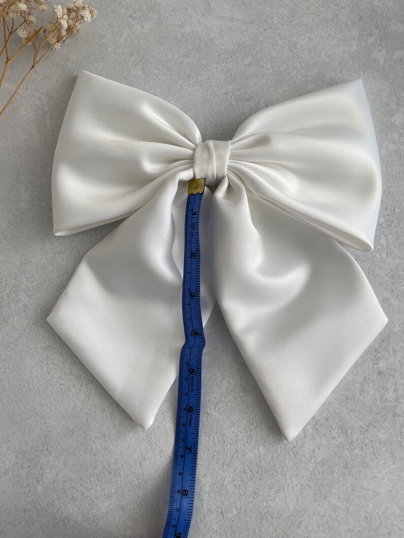 White Duchess Satin Large Hair Bow, Bridal Bow, Oversized Bow With Tail ...