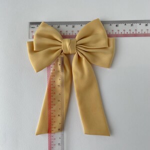 Pale Yellow Satin Hair Bow Slim With Tail Skinny Double Bow Woman Light ...