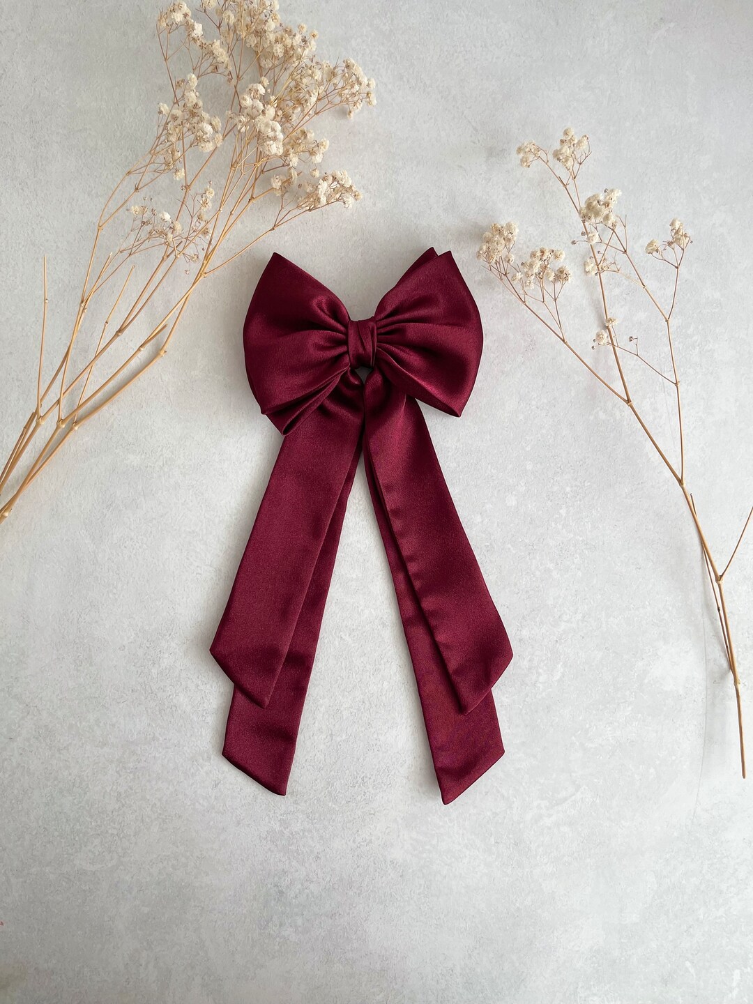 Wine Red Satin Double Bow for Hair Accessory for Women Dark Red Bow ...