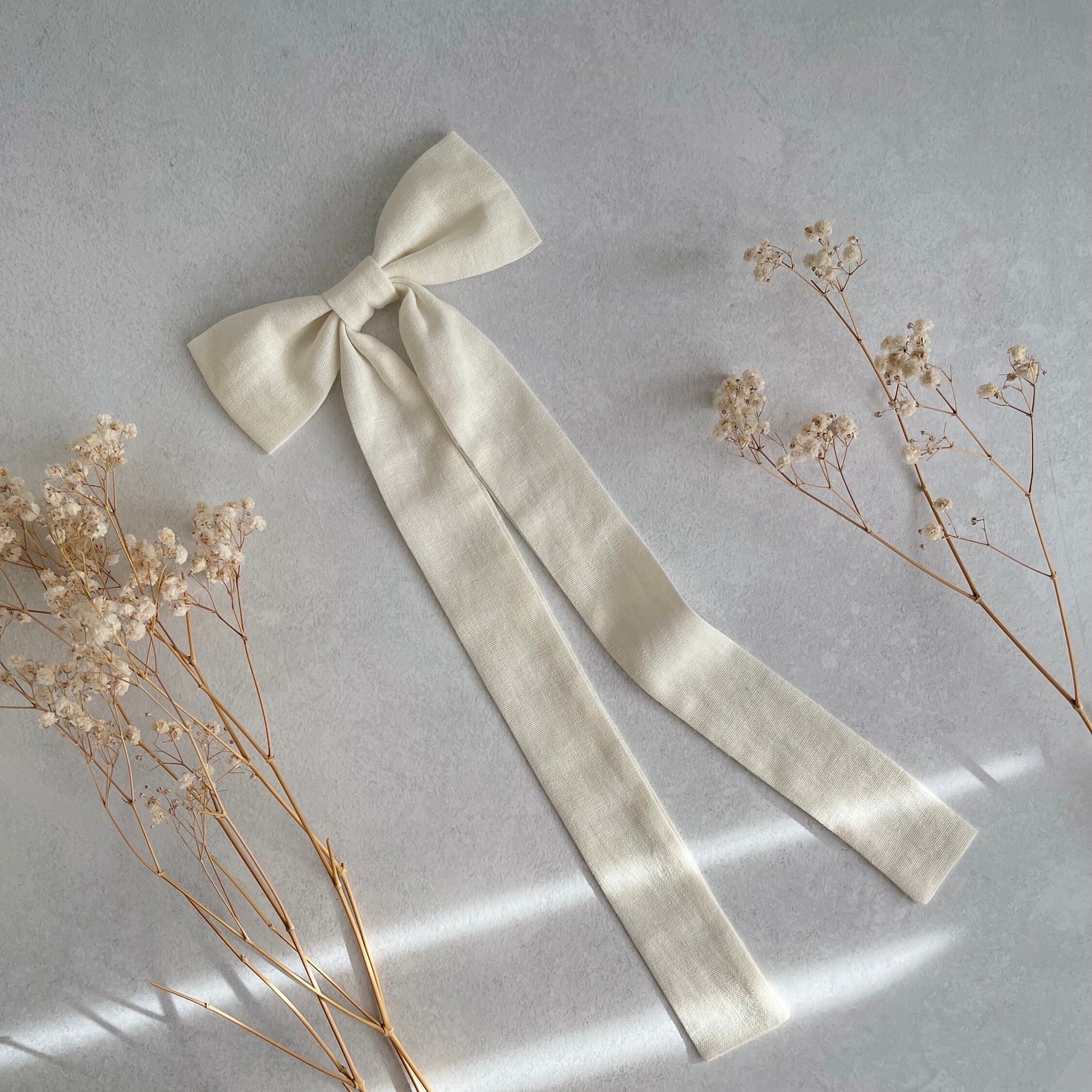 Slim Bow Linen Ivory Hair Bow Slim Single Bow Bridal Hair Accessory ...