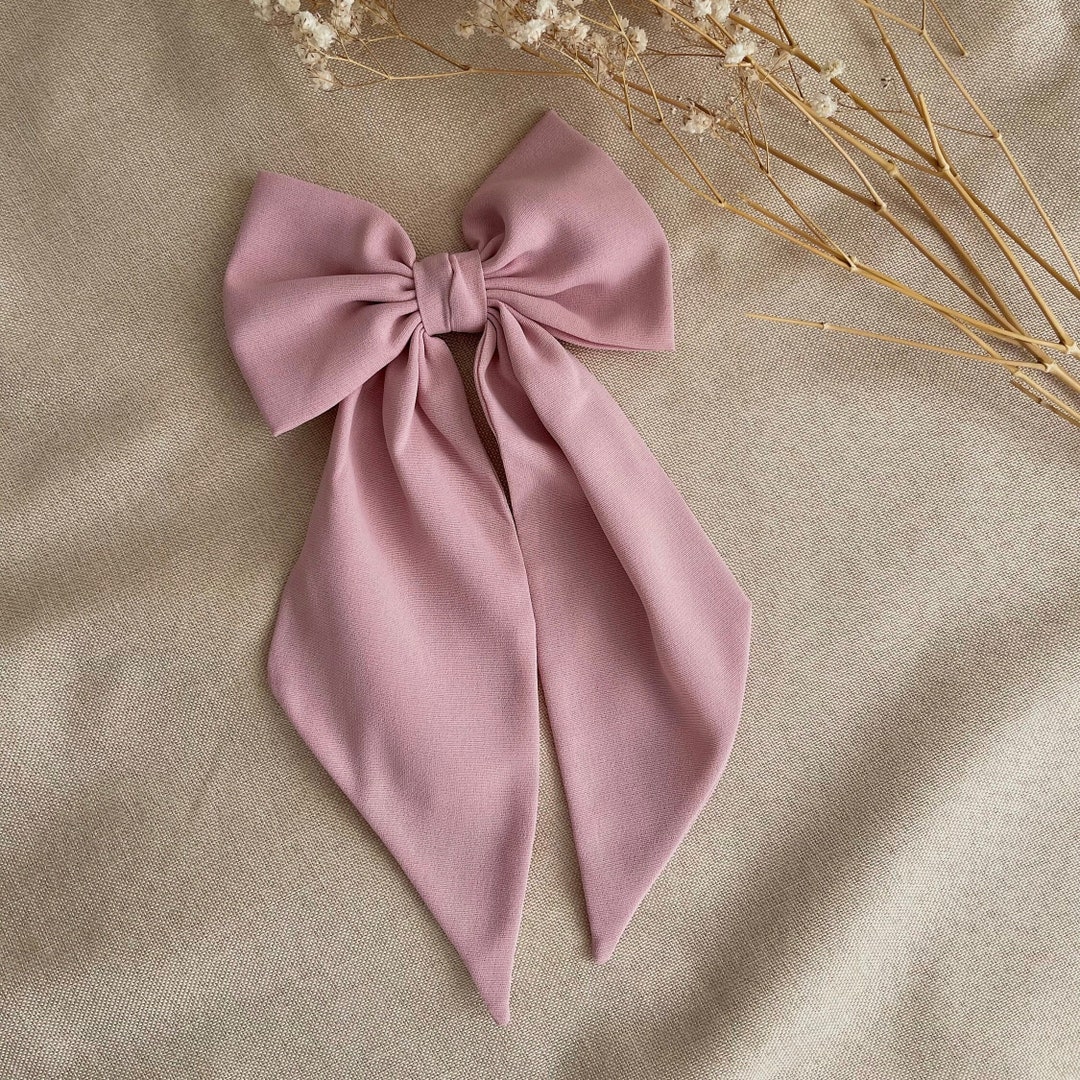 Dusty Pink Chiffon Hair Bow With Pointed Tail Light Weight Bow for Girl ...