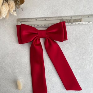 Red Satin Christmas Hair Bow Slim Bow Hair Accessory for Girl Handmade ...