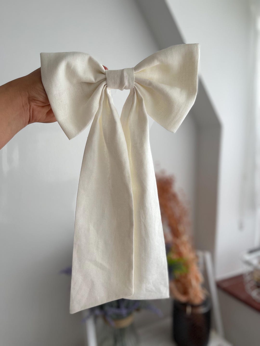 Big Ivory Linen Hair Bow Bridal Hair Accessory for Boho Wedding Ivory ...