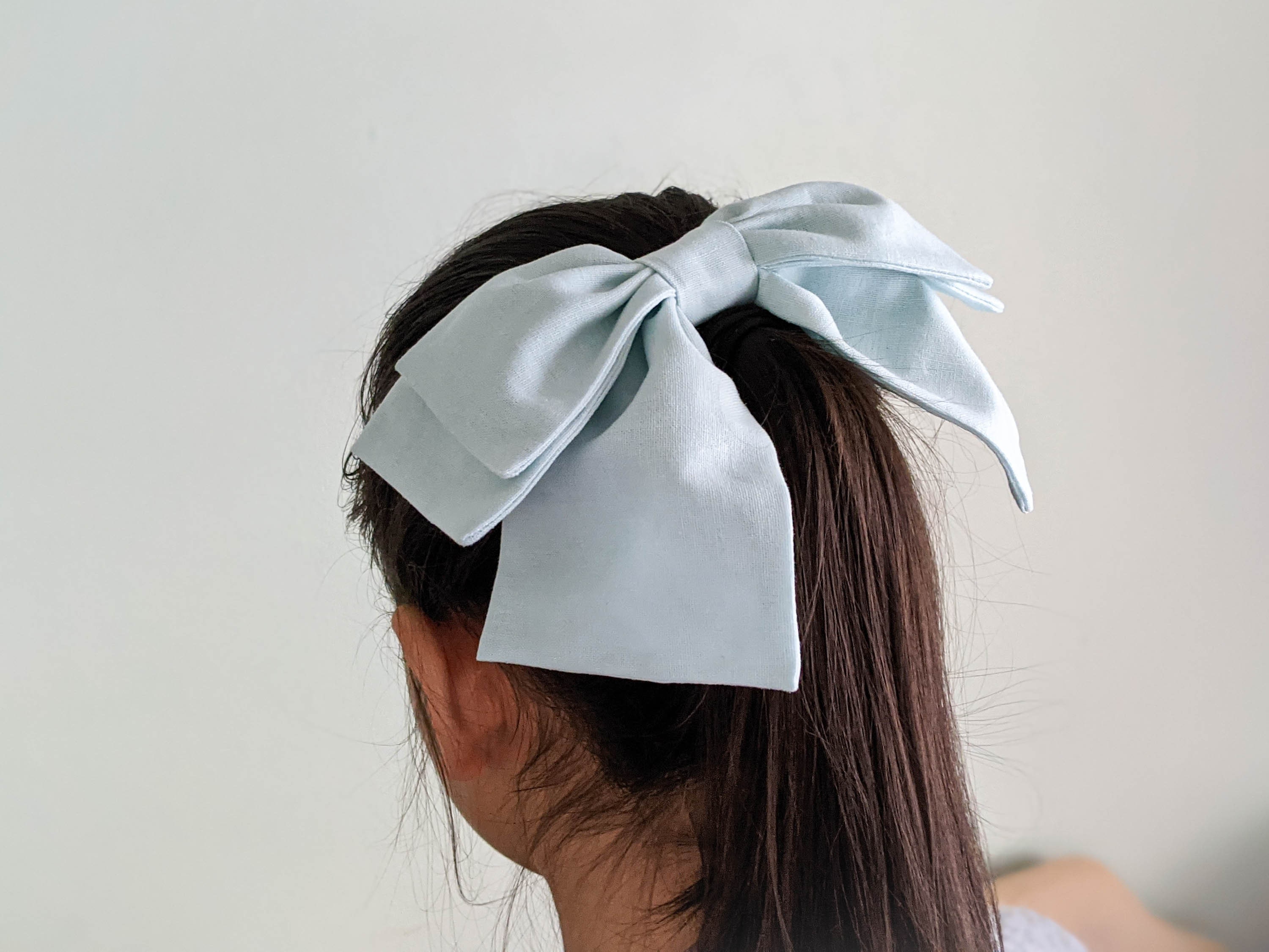 Dusty Blue Linen Fabric Hair Bow Solid Mist Big Bow Organic | Etsy
