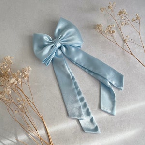 Light Blue Satin Double Hair Bow for Bachelorette Party Bridesmaid Bow ...