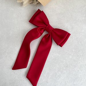 Red Satin Christmas Hair Bow Slim Bow Hair Accessory for Girl Handmade ...