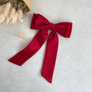Red Satin Christmas Hair Bow Slim Bow Hair Accessory for Girl Handmade ...