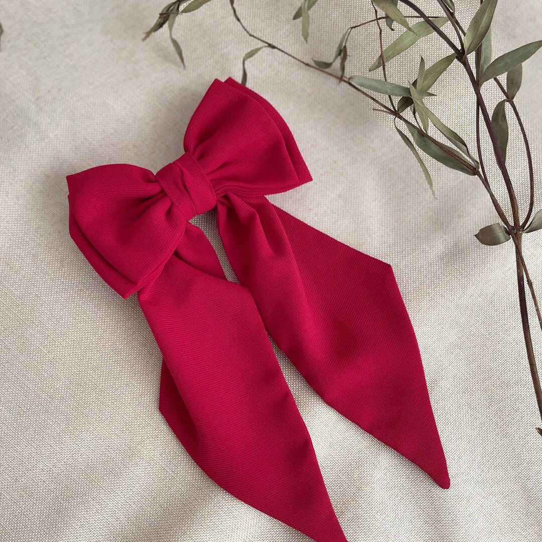 Chiffon Double Red Bow With Tail Hair Accessory for Girl Small Bow for ...