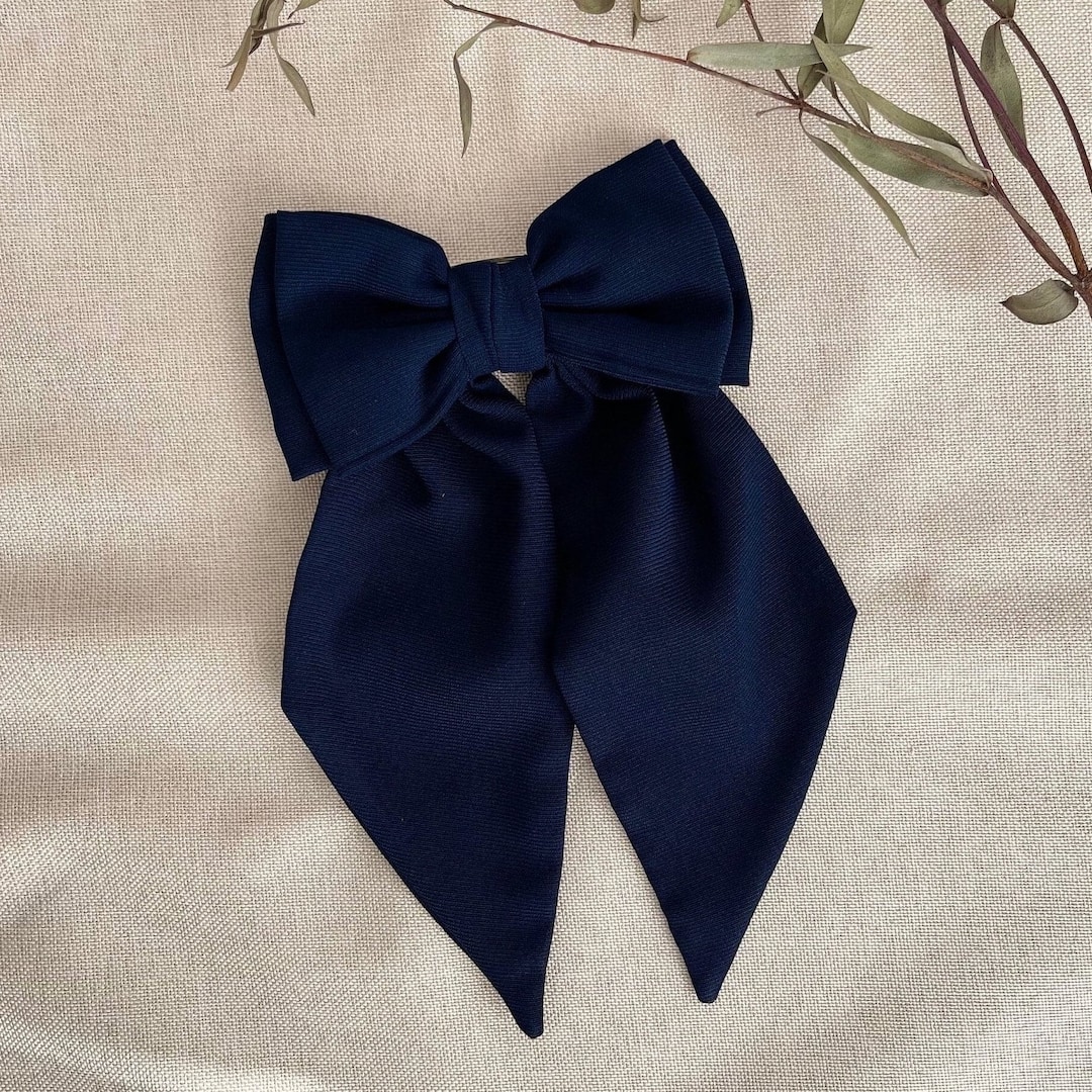 Double Bow Chiffon Navy Blue With Pointed Tail Accessory for Girl Small ...