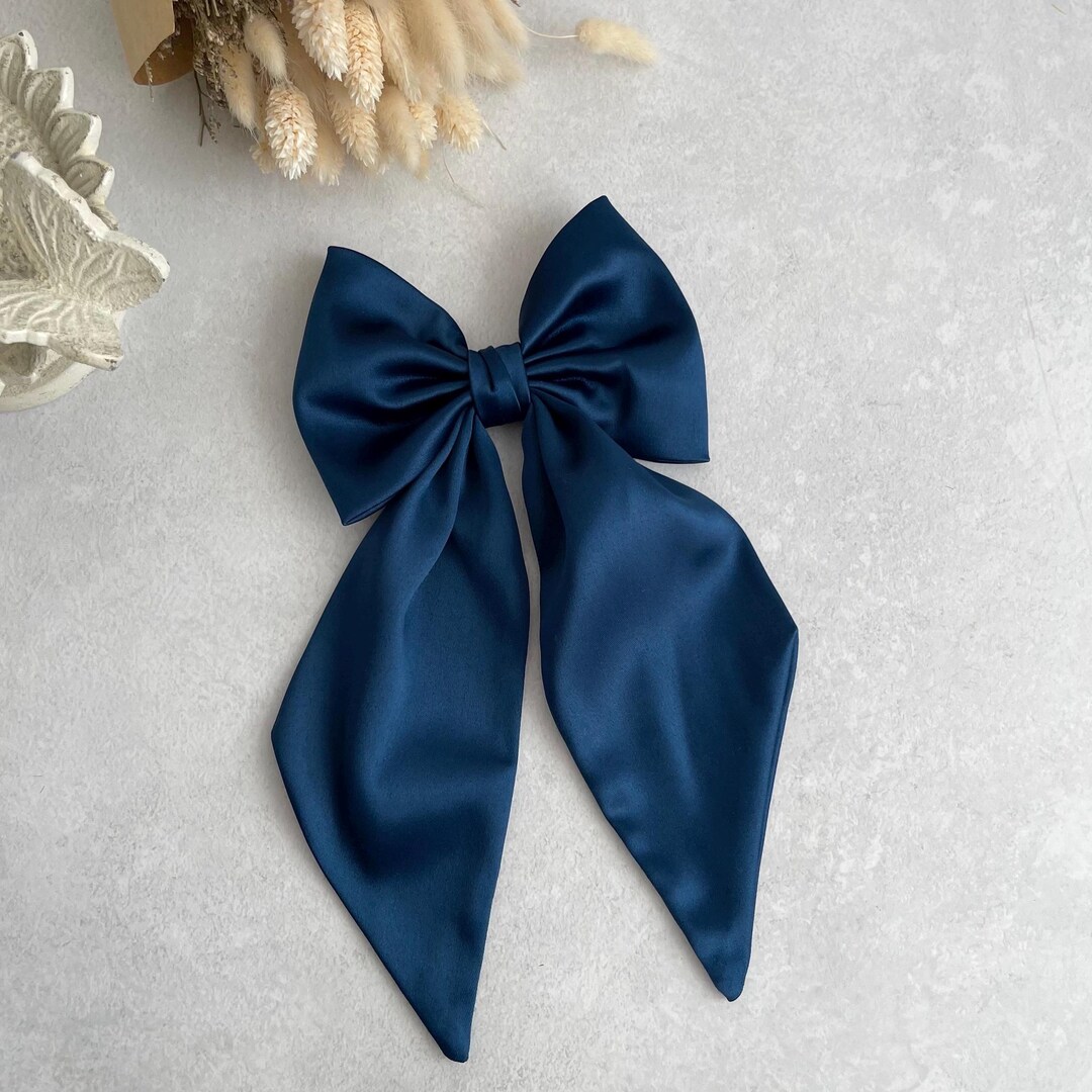 Deep Ocean Blue Silky Satin Hair Bow for Bridesmaid Blue Bow for Prom ...