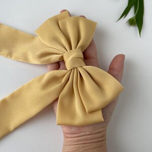 Pale Yellow Satin Hair Bow Slim With Tail Skinny Double Bow Woman Light ...